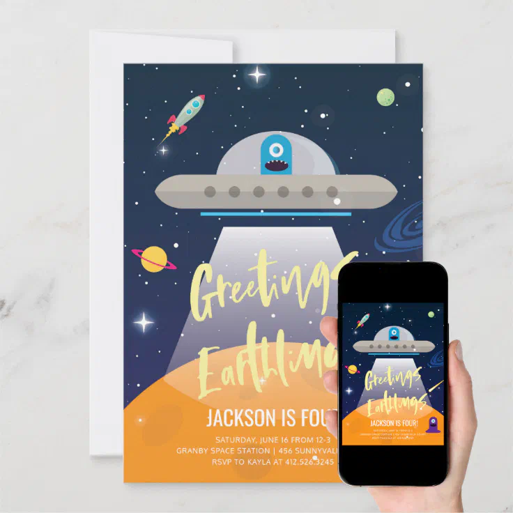 Outer Space Alien Birthday Invitation | Zazzle