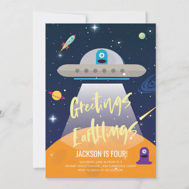 Outer Space Alien Birthday Invitation | Zazzle
