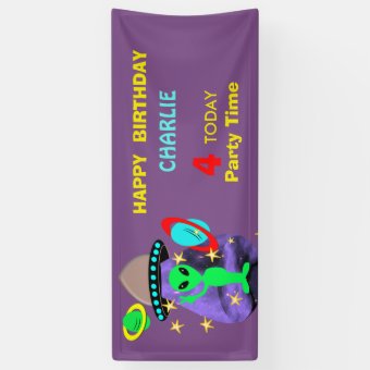Outer Space Alien fun Kids Cute Party Banner | Zazzle