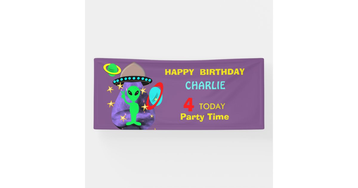 Outer Space Alien fun Kids Cute Party Banner | Zazzle
