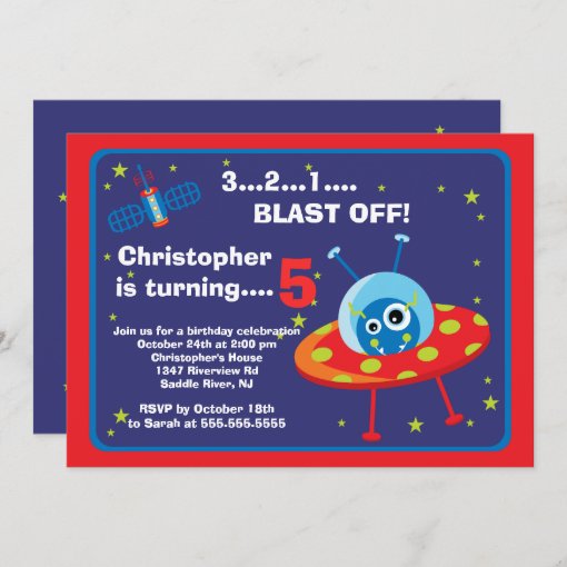Outer Space Alien Kids Birthday Party Invitation | Zazzle