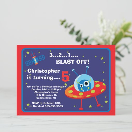 Outer Space Alien Kids Birthday Party Invitation | Zazzle
