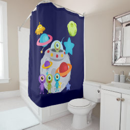 Outer Space Aliens UFOs Planets Shower Curtain | Zazzle