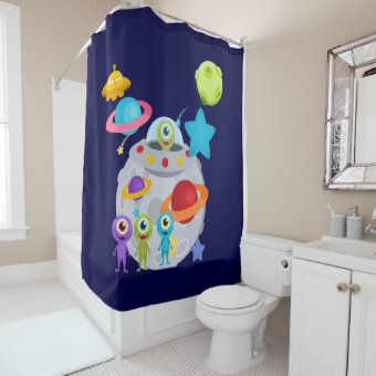 Outer Space Aliens UFOs Planets Shower Curtain | Zazzle