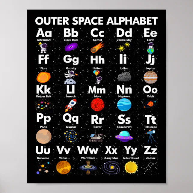 Outer Space Alphabet Astronomy Science Teacher Kid Poster | Zazzle