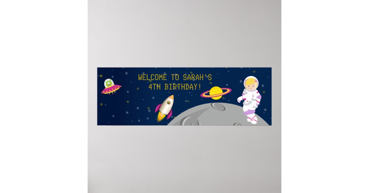 Outer Space Astronaut Birthday Banner Poster | Zazzle