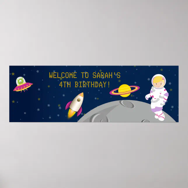Outer Space Astronaut Birthday Banner Poster | Zazzle