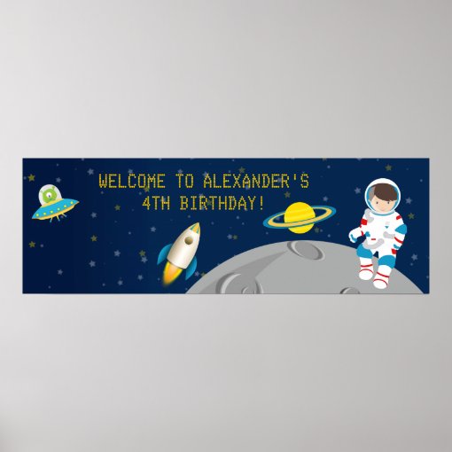 Outer Space Astronaut Birthday Banner Poster | Zazzle