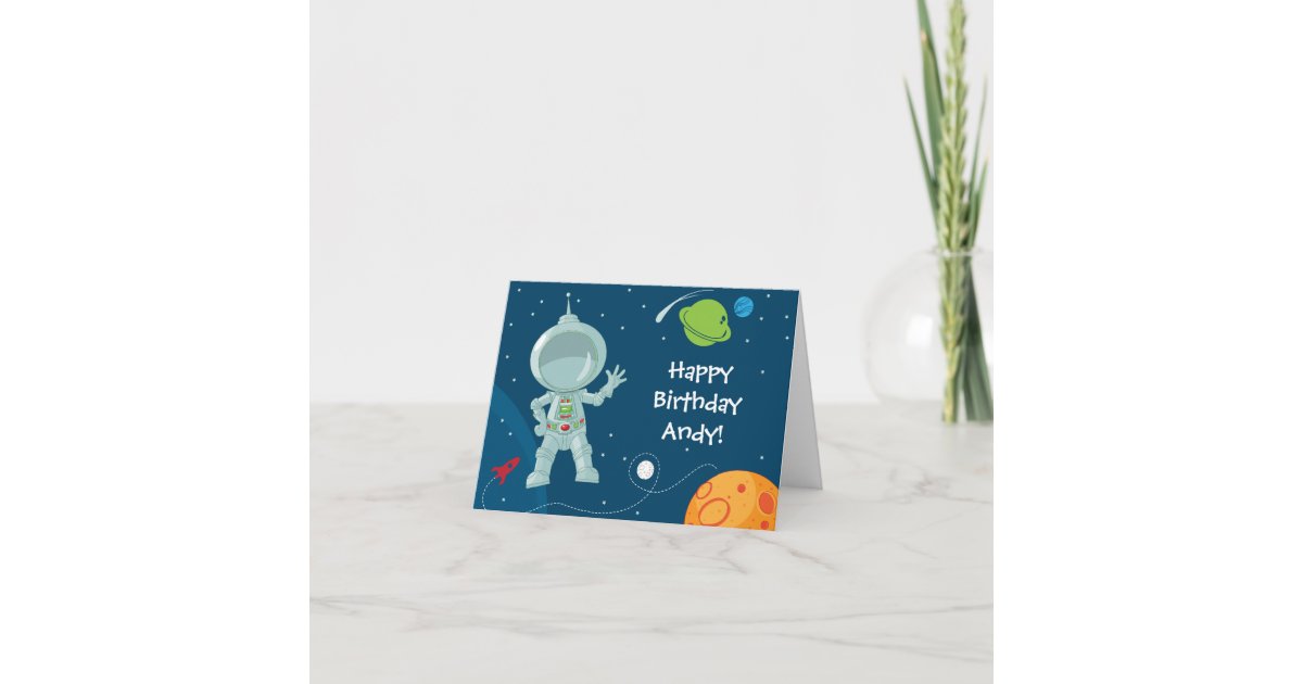Outer Space Astronaut Birthday Greeting Card | Zazzle
