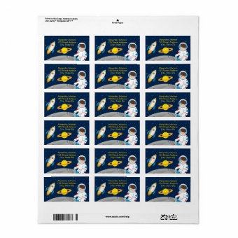 Outer Space Astronaut Birthday Party Address Label | Zazzle