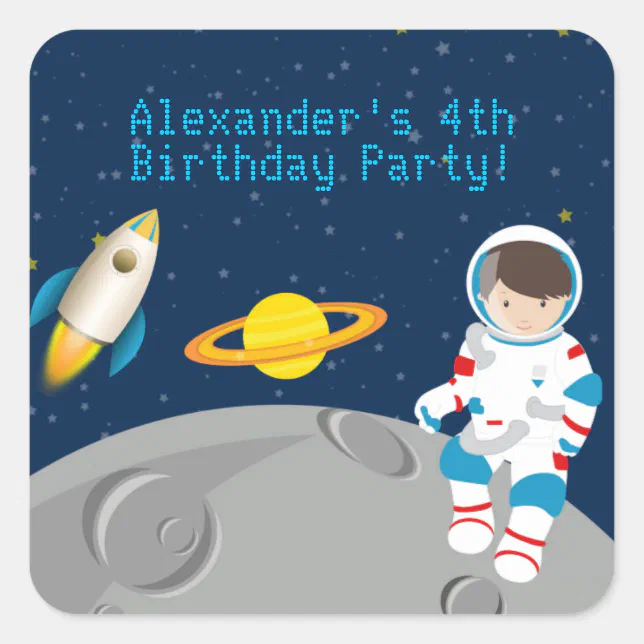 Outer Space Astronaut Birthday Party Sticker | Zazzle