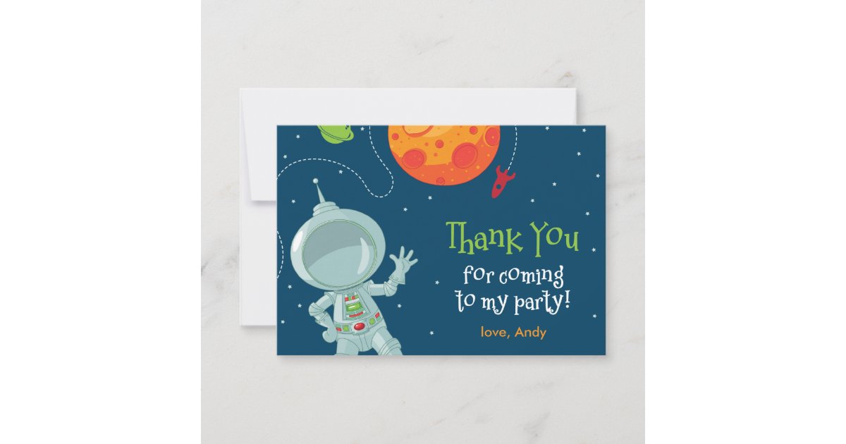 Outer Space Astronaut Birthday Thank You Card | Zazzle