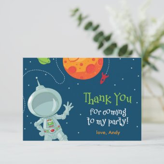 Outer Space Astronaut Birthday Thank You Card | Zazzle