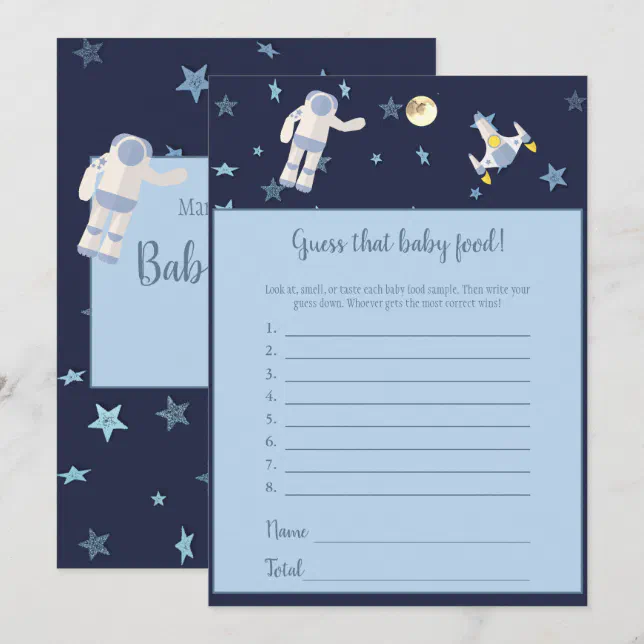 Outer Space Astronaut Guess That Baby Food Game Invitation | Zazzle