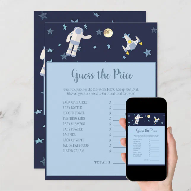 Outer Space Astronaut Guess The Price Baby Game Invitation | Zazzle