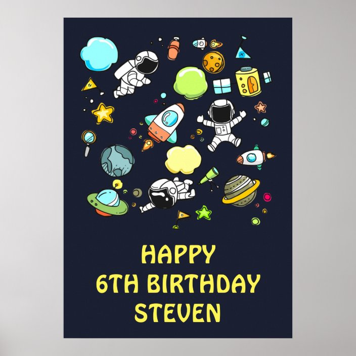 Outer Space Astronauts & Rockets Pattern Birthday Poster | Zazzle.com