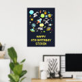 Outer Space Astronauts & Rockets Pattern Birthday Poster | Zazzle