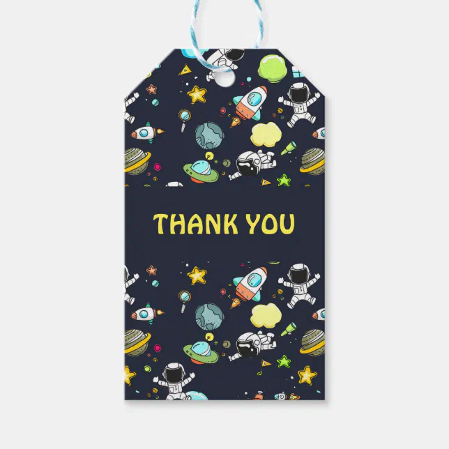 Outer Space Astronauts & Rockets Pattern Thank You Gift Tags | Zazzle