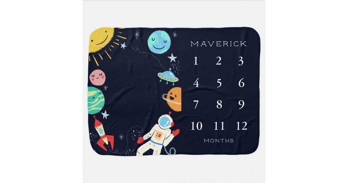 Outer Space Baby Boy Monthly Milestone Baby Blanket | Zazzle