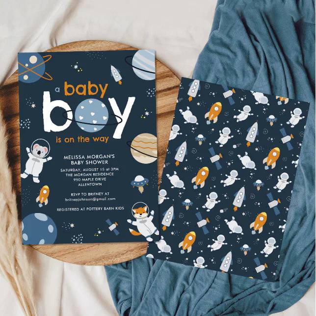 Outer Space Baby Boy Shower Invitation | Zazzle