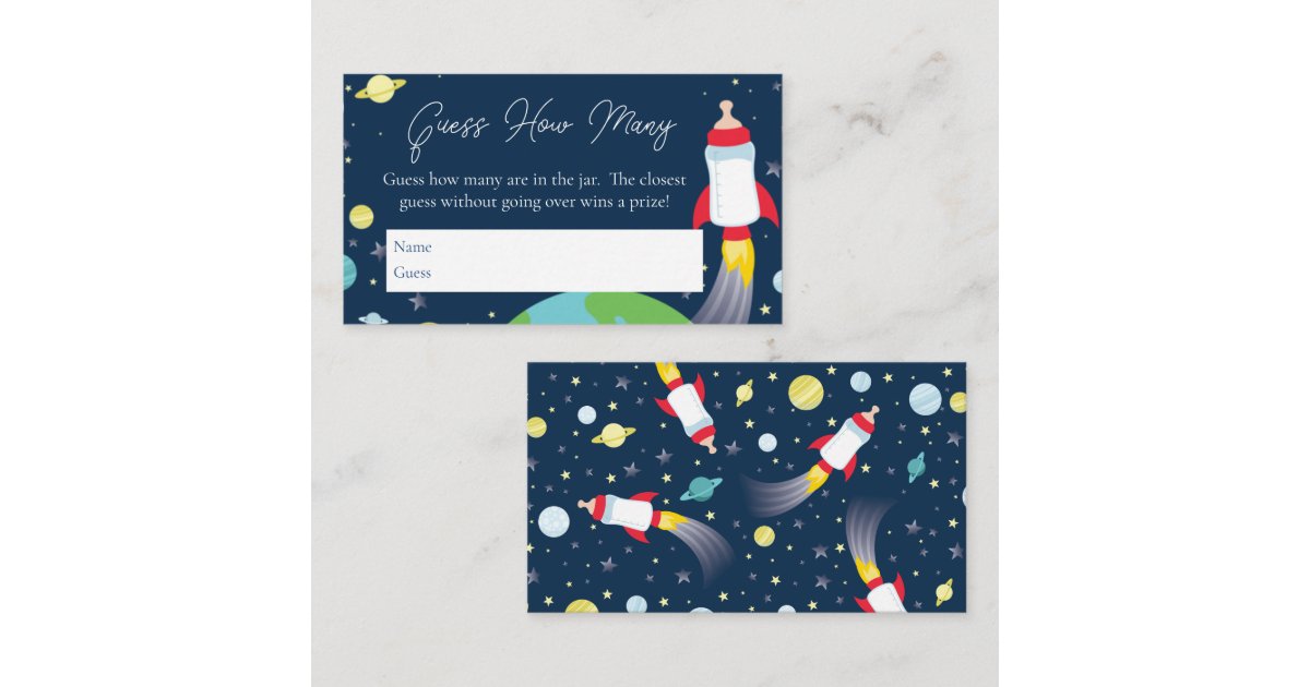 Outer Space Baby Shower Rocket Guess How Many Game Enclosure Card | Zazzle