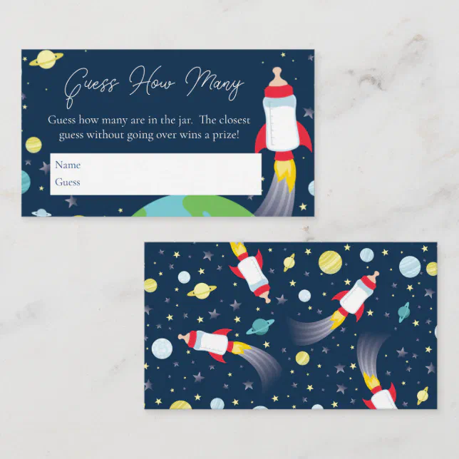 Outer Space Baby Shower Rocket Guess How Many Game Enclosure Card | Zazzle