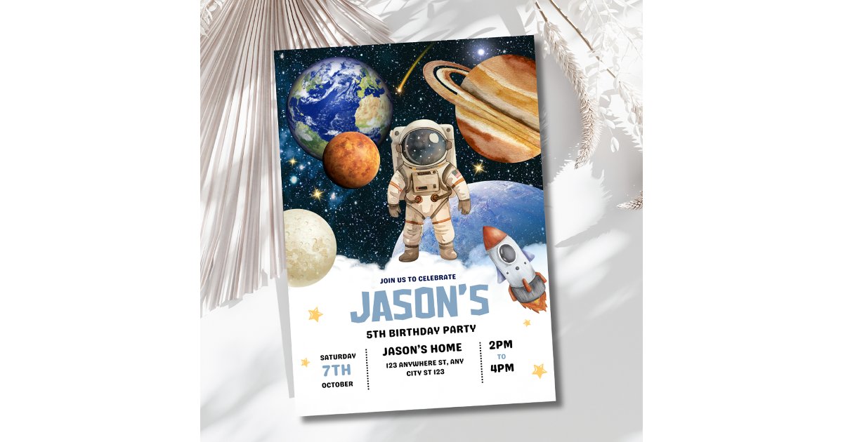 Outer Space Birthday Invitation, Astronaut Galaxy Invitation | Zazzle