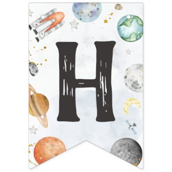 Outer Space Birthday Invitation, Planets Galaxy In Bunting Flags | Zazzle