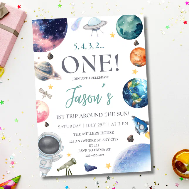 Outer Space Birthday Party Astronaut 1st Birthday Invitation | Zazzle