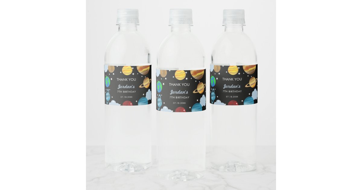 Outer Space Birthday Planets Galaxy Boys Party Water Bottle Label | Zazzle
