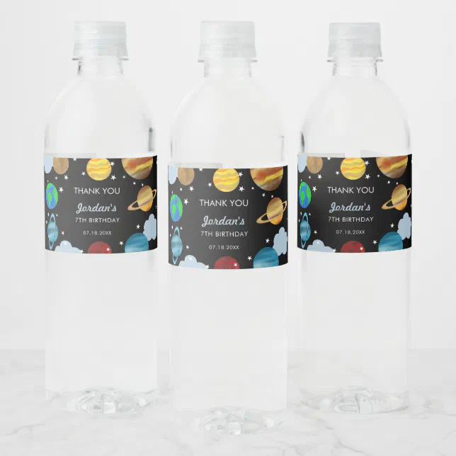 Outer Space Birthday Planets Galaxy Boys Party Water Bottle Label | Zazzle