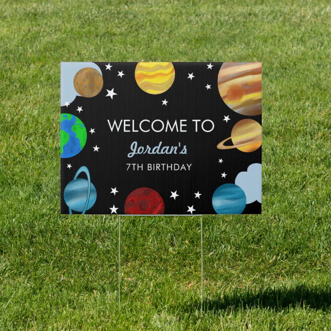 Outer Space Birthday Planets Galaxy Welcome Sign | Zazzle