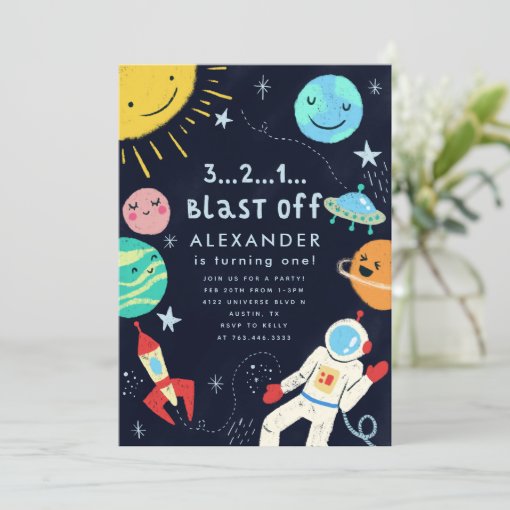 Outer Space Blast Off Birthday Party Invitation | Zazzle