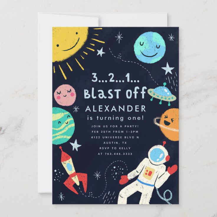 Outer Space Blast Off Birthday Party Invitation | Zazzle