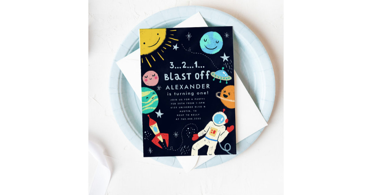 Outer Space Blast Off Birthday Party Invitation | Zazzle