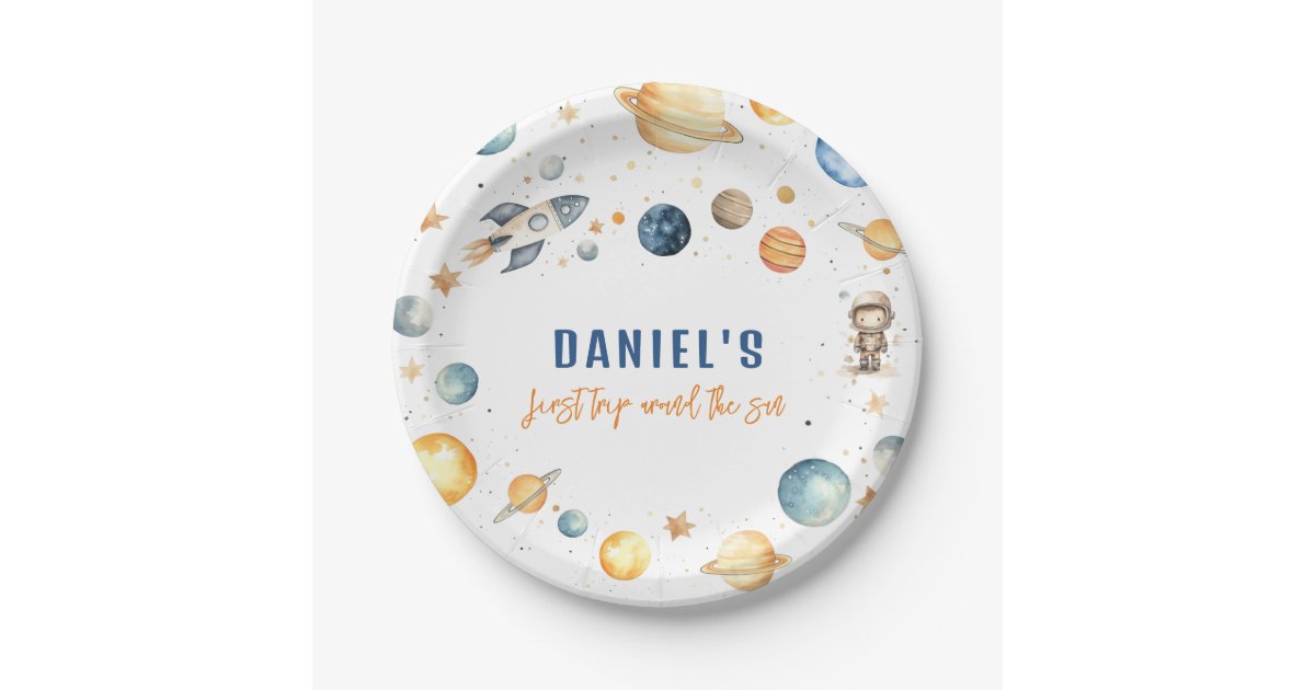 Outer Space Boy 1st Trip Around the Sun Birthday Paper Plates | Zazzle