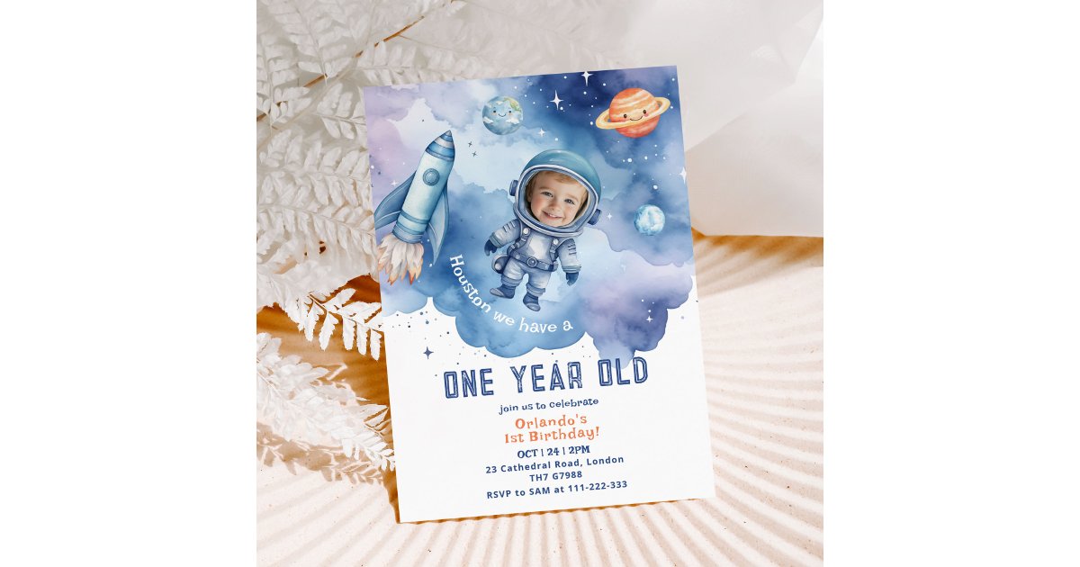 Outer Space Boy Astronaut 1st Birthday Photo Invitation | Zazzle