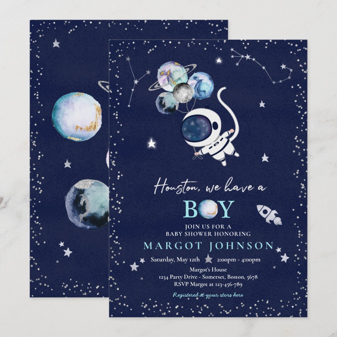 Outer Space Boy Baby Shower Galaxy Baby Shower Inv Invitation | Zazzle