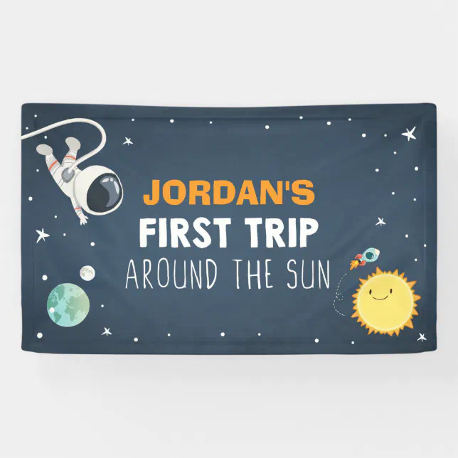 Outer Space Boy First Birthday Backdrop Astronaut Banner | Zazzle