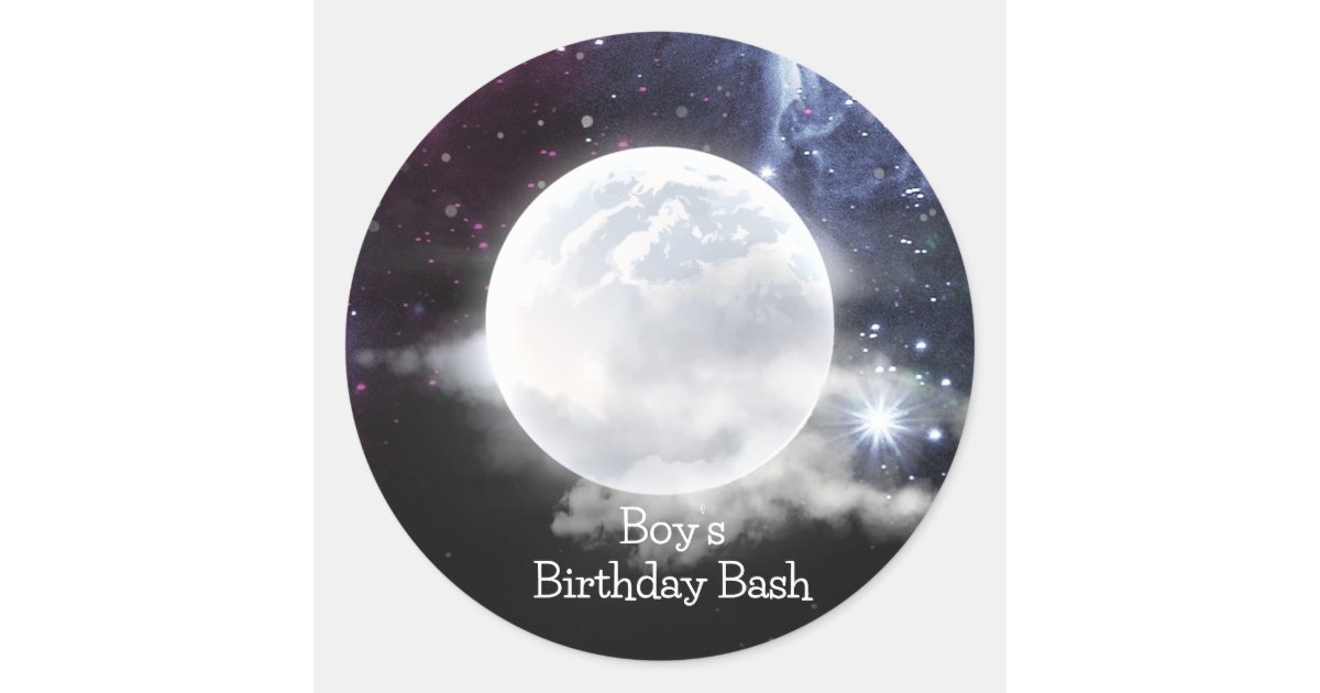 Outer Space Boy's Birthday Bash Classic Round Sticker | Zazzle