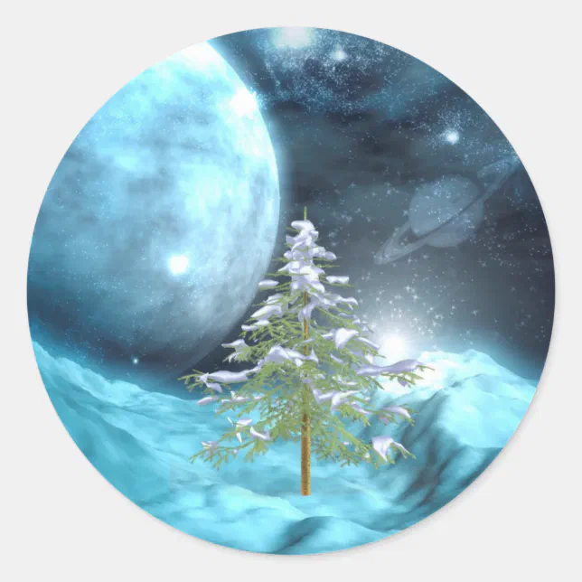 Outer Space Christmas Classic Round Sticker | Zazzle