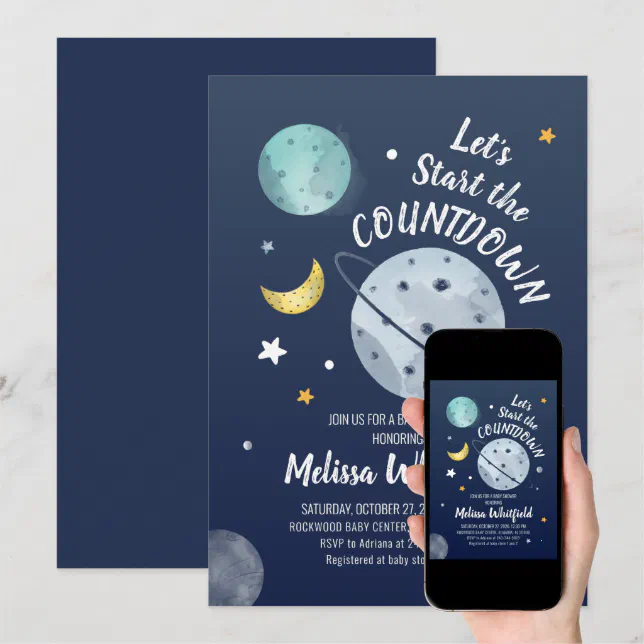 Outer Space Countdown Baby Shower Invitation | Zazzle