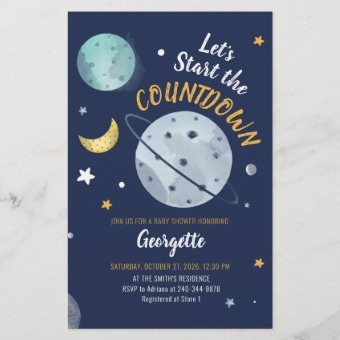 Outer Space Countdown Virtual Baby Shower Stationery | Zazzle