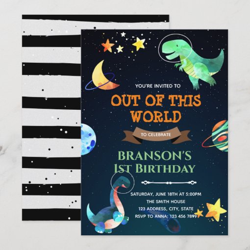 Outer space dinosaur birthday theme invitation | Zazzle