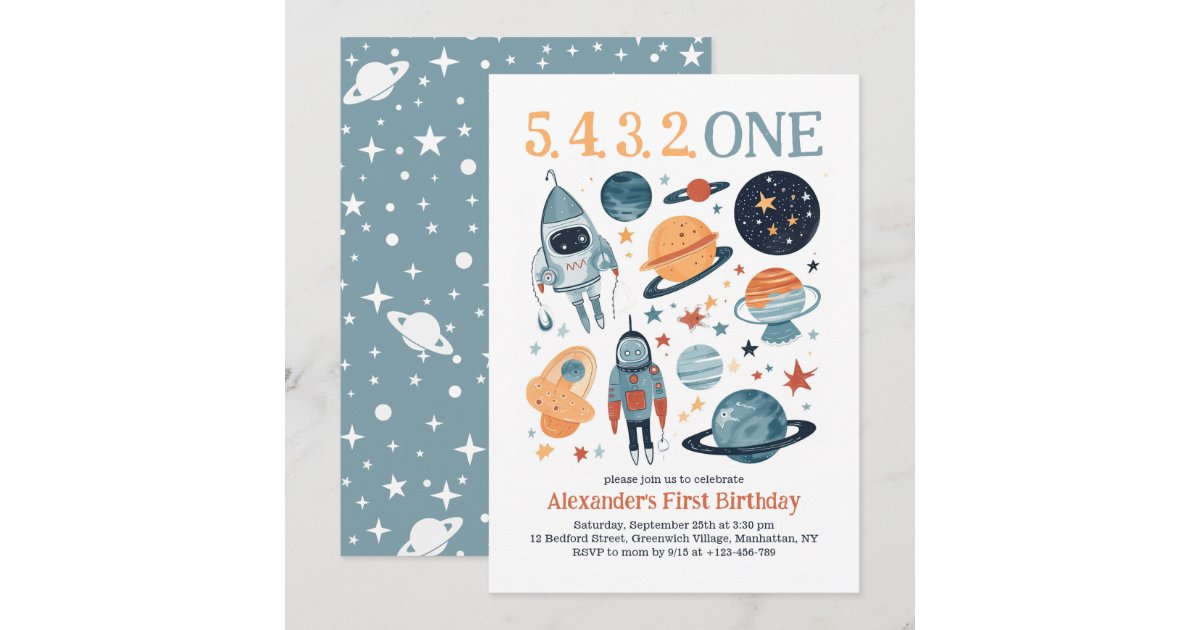 Outer Space First Birthday Countdown Invitation | Zazzle