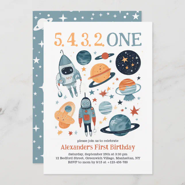 Outer Space First Birthday Countdown Invitation | Zazzle
