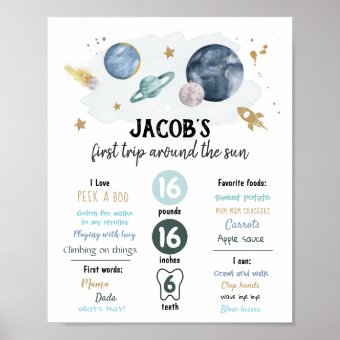 Outer Space First Birthday Milestones Sign Galaxy | Zazzle