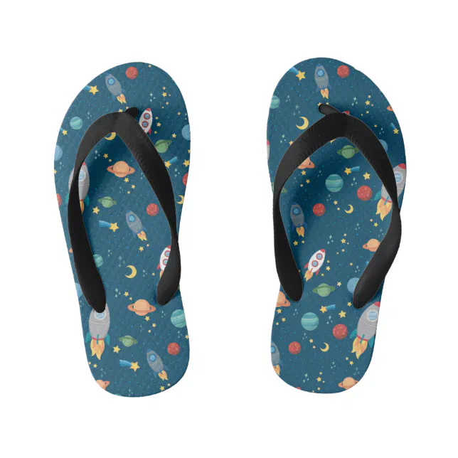 Outer Space Fun kids flip flops | Zazzle