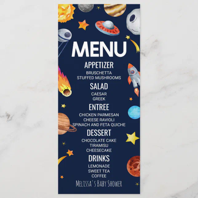 Outer Space Galaxy Baby Shower Food Menu | Zazzle