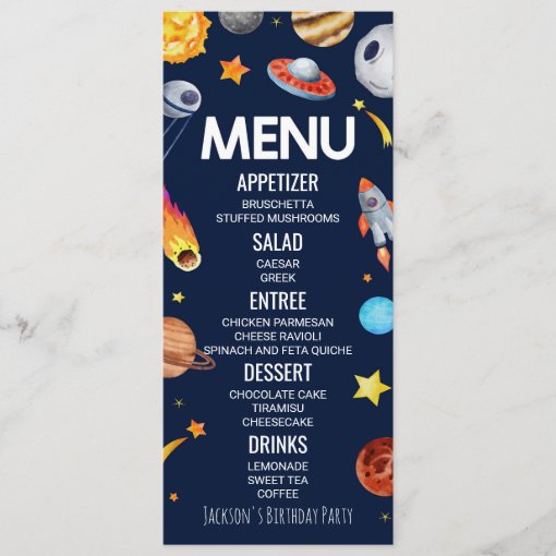 Outer Space Galaxy Birthday Party Food Menu | Zazzle
